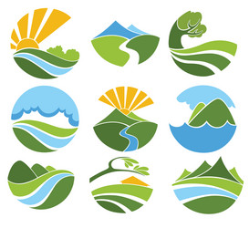 Nature logos 02 sea theme Royalty Free Vector Image
