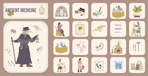 Ancient medicine icon set Royalty Free Vector Image