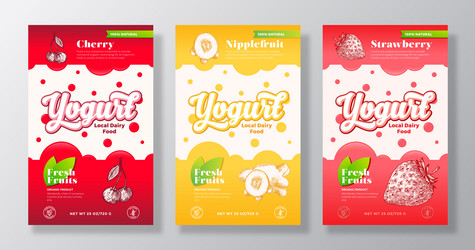 Fruits and berries yogurt label templates set Vector Image