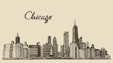 Chicago skyline city architecture drawn Royalty Free Vector