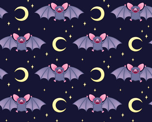 Cute cartoon bats ans stars seamless pattern Vector Image