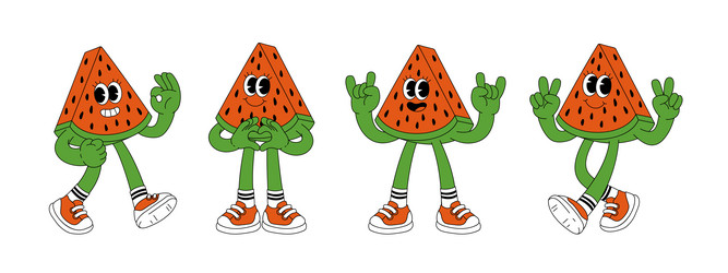Fruit retro funky cartoon characters comic mascot Vector Image