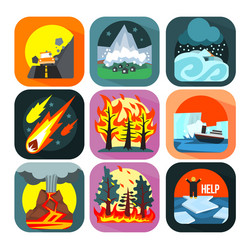 Icons set of natural disaster catastrophe Vector Image