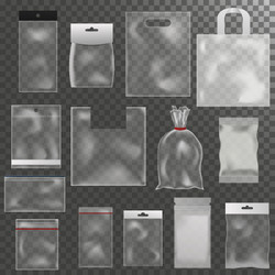 Empty plastic bag package mockup transparent pack Vector Image