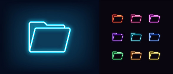 Outline neon file folder icon set glowing Vector Image