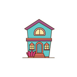 Blue house with two windows and bushes icon Vector Image