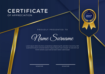 Premium professional blue gold certificate design Vector Image