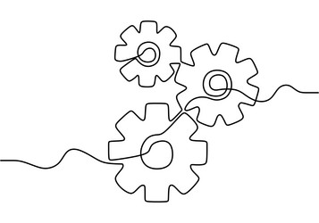 One continuous line of moving gears wheels round Vector Image