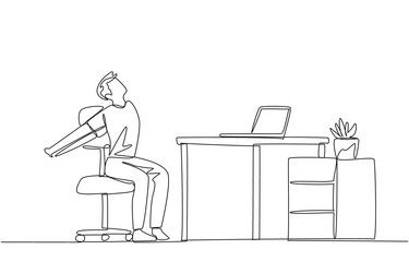 Continuous one line drawing man sitting in work Vector Image