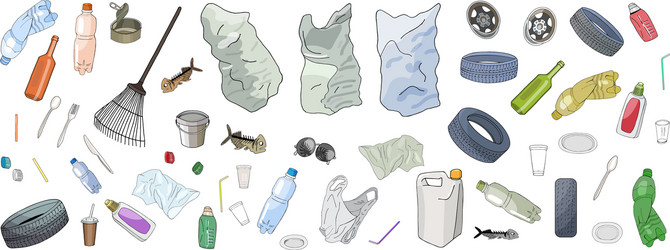 Pile of garbage bags and rake Royalty Free Vector Image