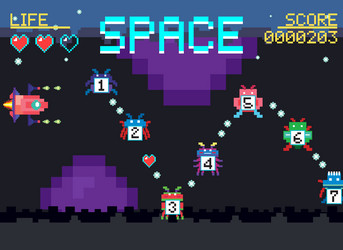 Pixel space game interface with invaders Vector Image