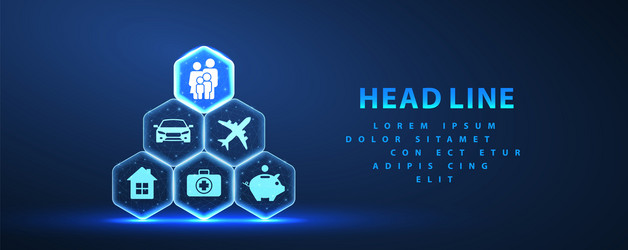 Complex insurance plan hexagons with icons made Vector Image