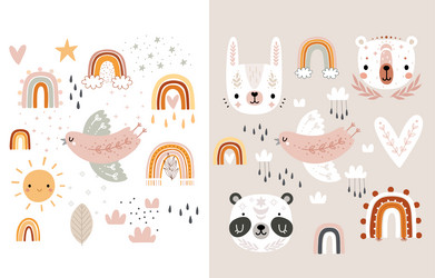 Cute rainbows with animal faces for your design Vector Image