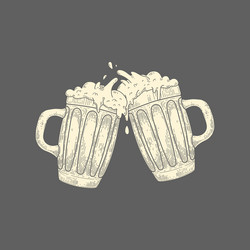 Two toasting beer mugs vintage Royalty Free Vector Image