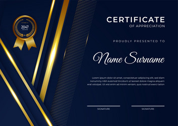 Premium professional blue gold certificate design Vector Image