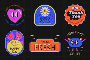 Colorful y2k retro label and sticker set Vector Image