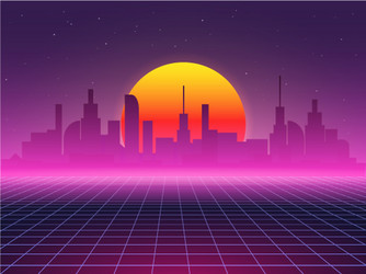 Retro landscape background sunset 3d landscape Vector Image