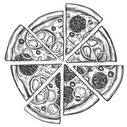 Pizza italian food color line icon set Royalty Free Vector