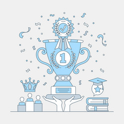Hand holding first place cup cartoon Royalty Free Vector