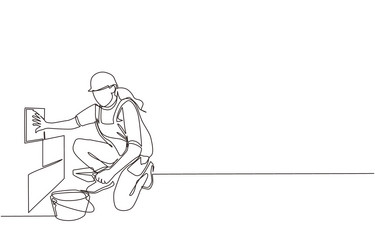 Single one line drawing repair worker laying Vector Image