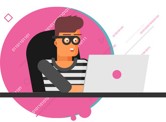 Hacker operating laptop cartoon Royalty Free Vector Image