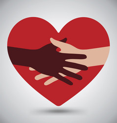 Helping hands on red heart Royalty Free Vector Image