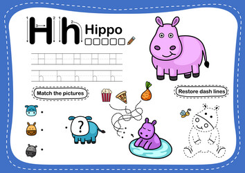 Alphabet letter h-hippo exercise with cartoon Vector Image