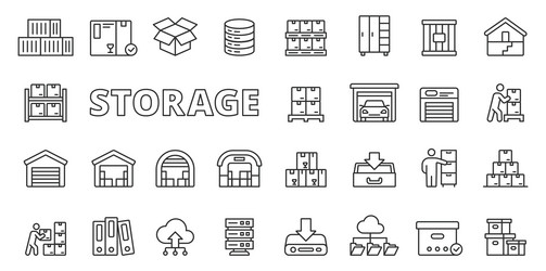 Storage icons in line design blue container Vector Image