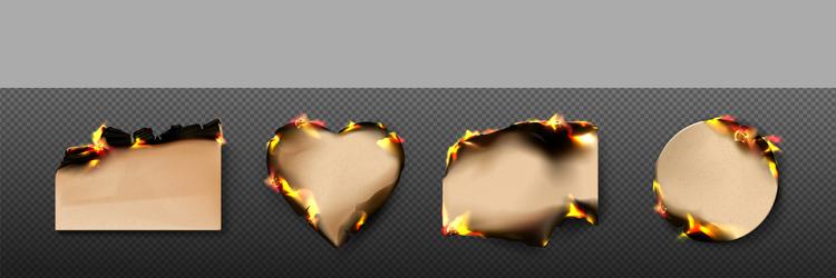 Burn craft paper borders burnt hole stages set Vector Image