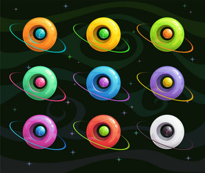 Cartoon colorful fantasy planets set Royalty Free Vector