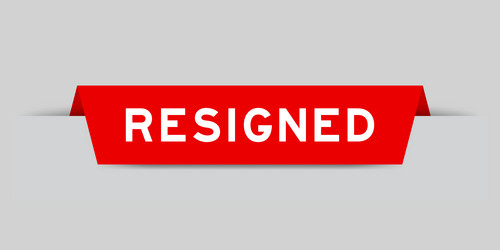 Red color square label sticker with word resigned Vector Image