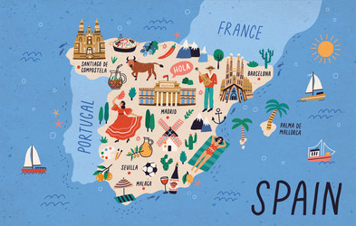 Tourist map spain travel Royalty Free Vector Image