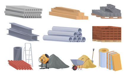 Builder materials construction tools pile bricks Vector Image
