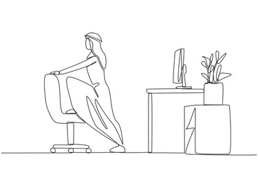 Single continuous line drawing arab man stands Vector Image