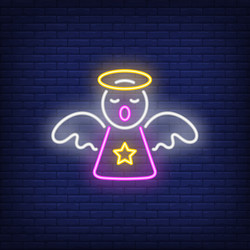 Cute angel with halo neon sign Royalty Free Vector Image