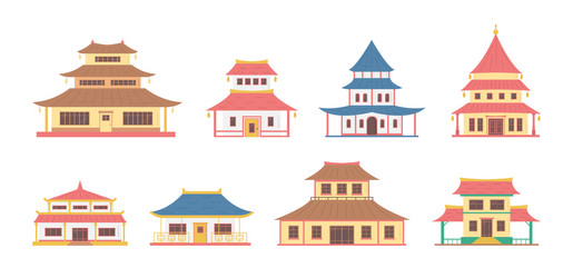 Cartoon traditional asian house objects set Vector Image