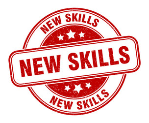 New skills stamp label round grunge Royalty Free Vector