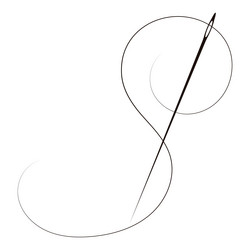 Golden needle with a thread in the form of heart Vector Image