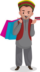 Cartoon muslim boy with a goat Royalty Free Vector Image