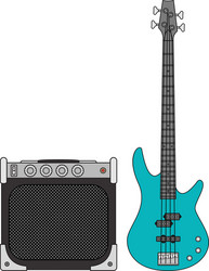 Electric bass guitar and amplifier Royalty Free Vector Image