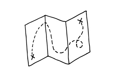 Paper folded map with route doodle hand Royalty Free Vector