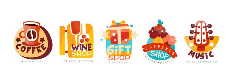 Different shop and store label sticker design Vector Image