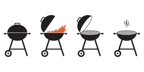 Bbq and grill icon set barbecue signs with fire Vector Image