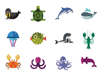 Sea creatures icon set Royalty Free Vector Image
