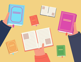 Cartoon hands holding open books Royalty Free Vector Image