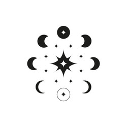 Bohemian black moon phases with stars Royalty Free Vector
