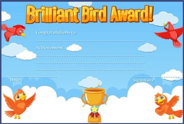 Certificate template for brilliant bird award Vector Image