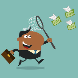 Business man chasing money cartoon Royalty Free Vector Image