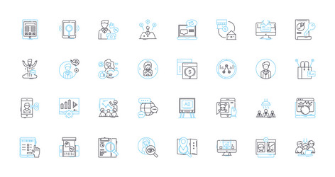 Communication strategy linear icons set target Vector Image