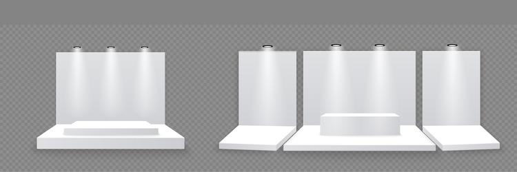 White exhibition stand with desk presentation room